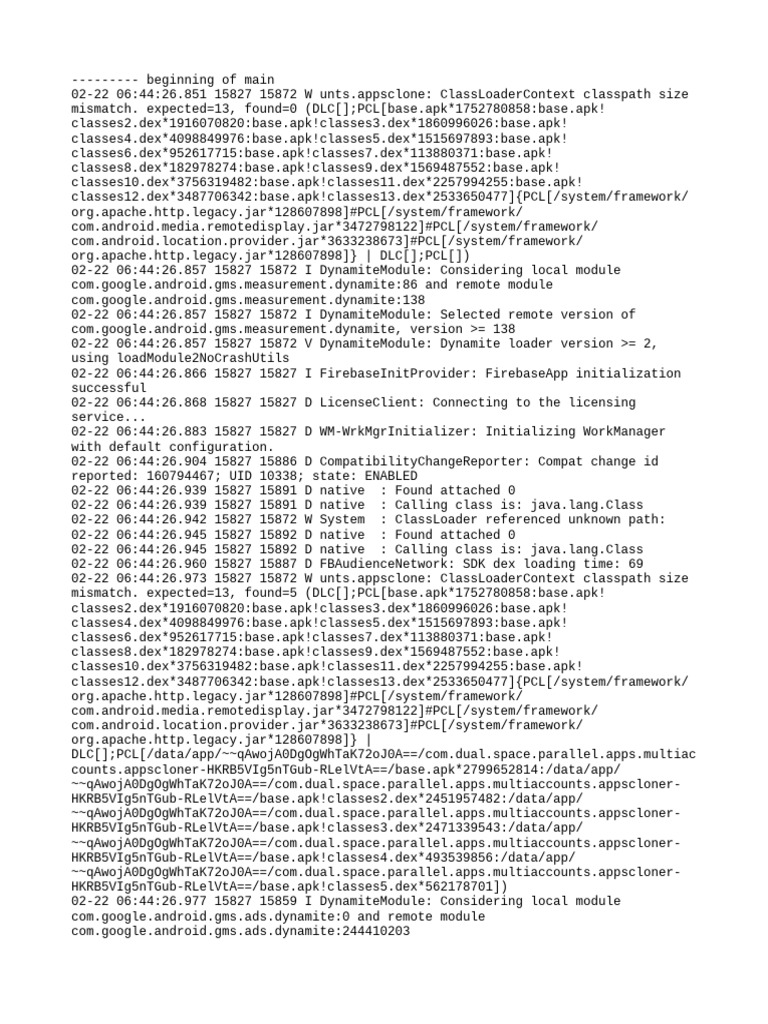 com.dual.space.parallel.apps.multiaccounts.appscloner_logcat | PDF | Android (Operating System ...