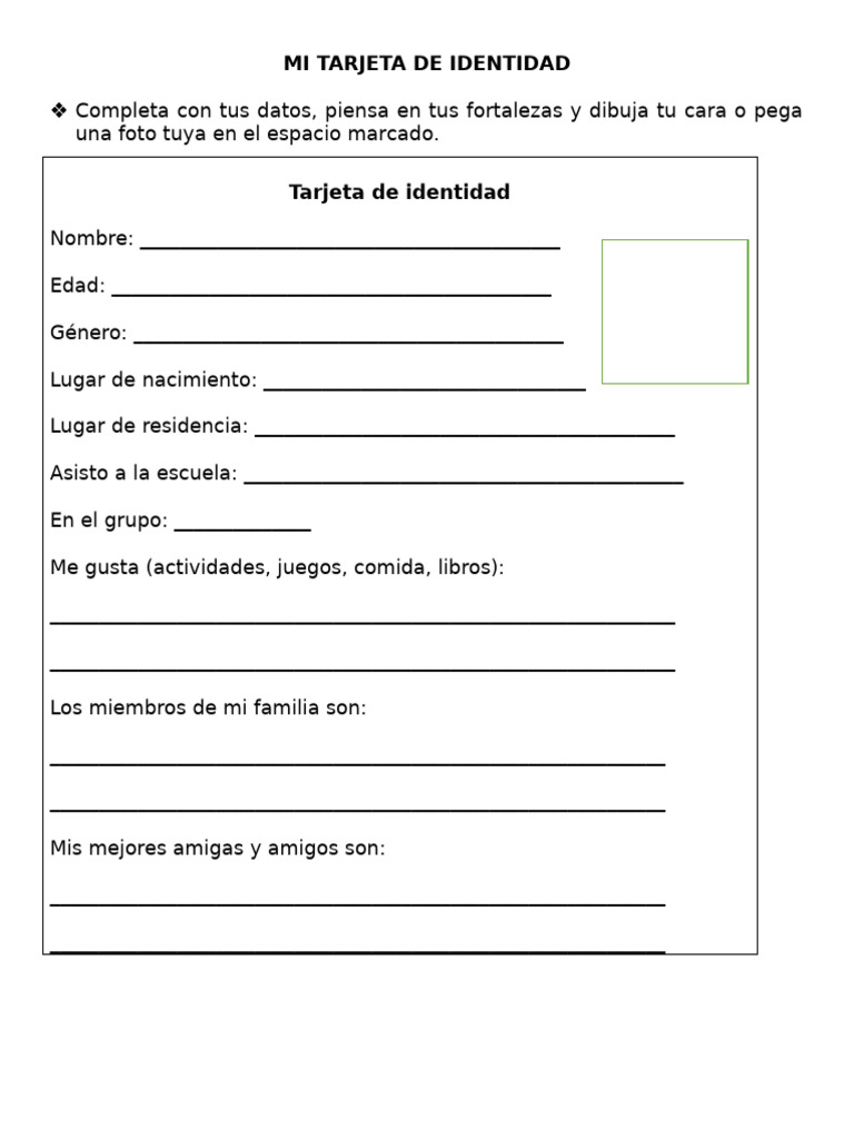 Mi Tarjeta de Identidad | PDF