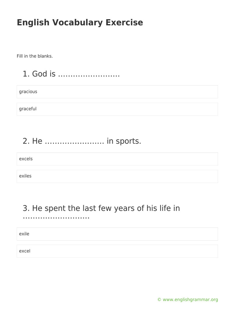 English Vocabulary Exercise | PDF