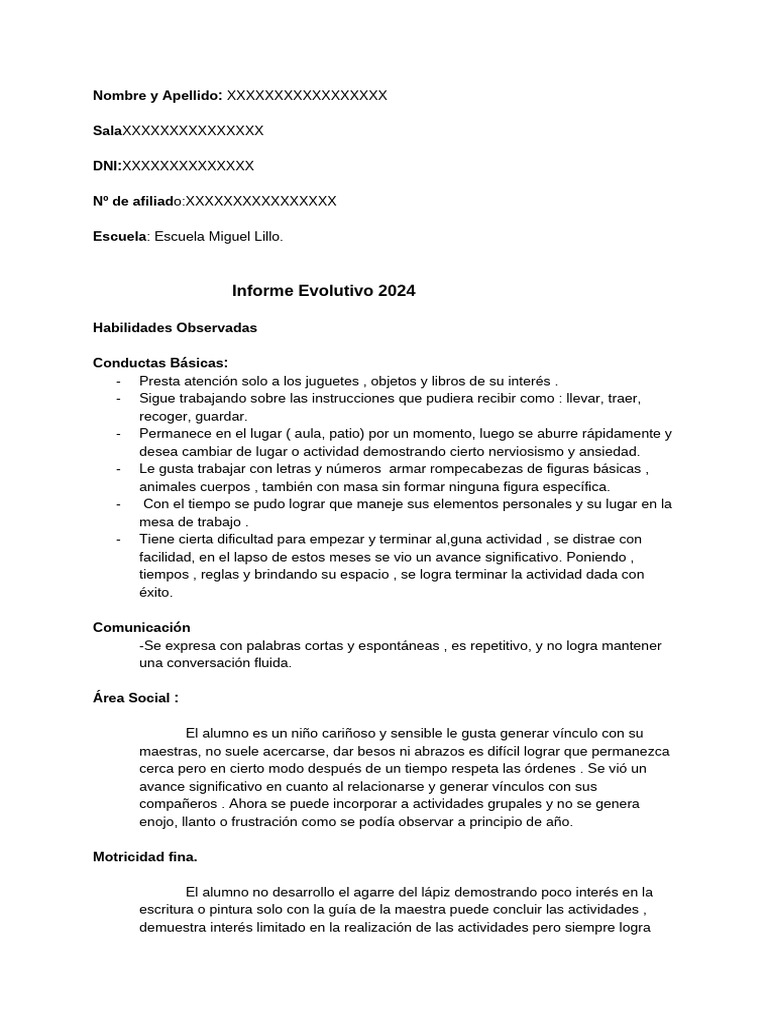 Informe Evolutivo F.V | PDF | Aprendizaje | Ciencias del comportamiento