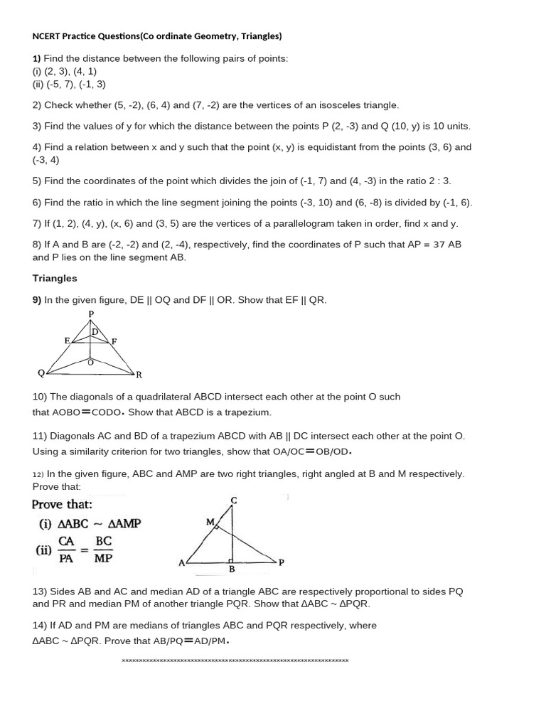 NCERT Coordinate Geometry & Triangle Questions | PDF
