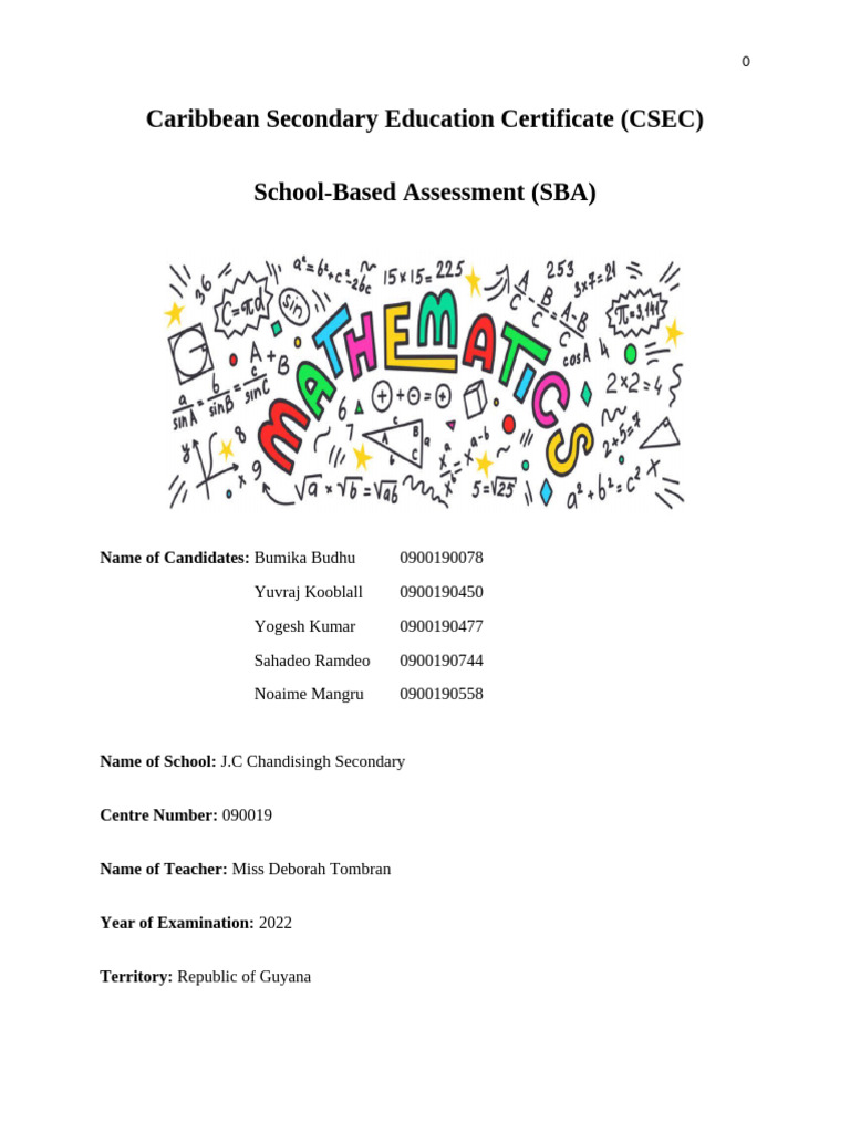 Bumika Mathematics SBA (2022) | PDF | Area | Tile