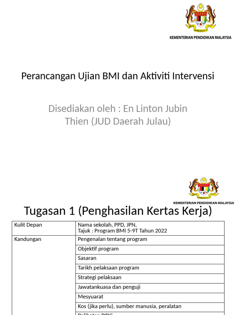 Perancangan Ujian BMI Dan Aktiviti Intervensi | PDF