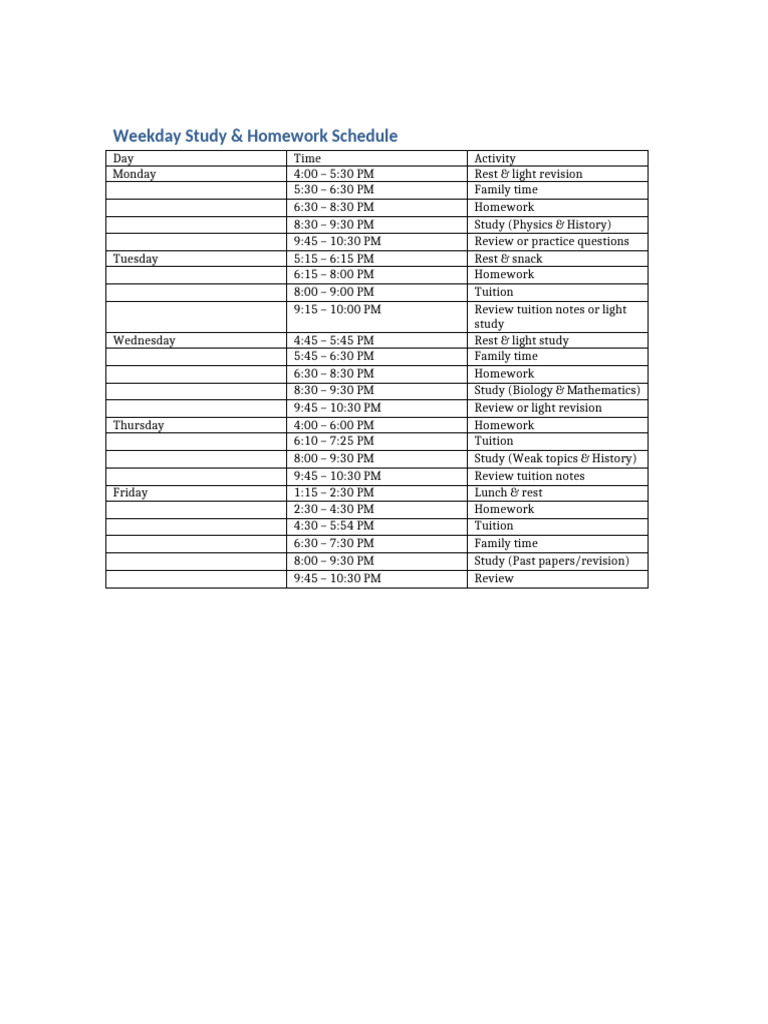Weekday Study Schedule-1 | PDF