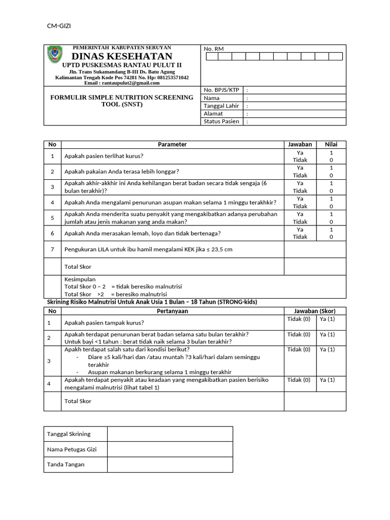 Form Skrining Gizi | PDF