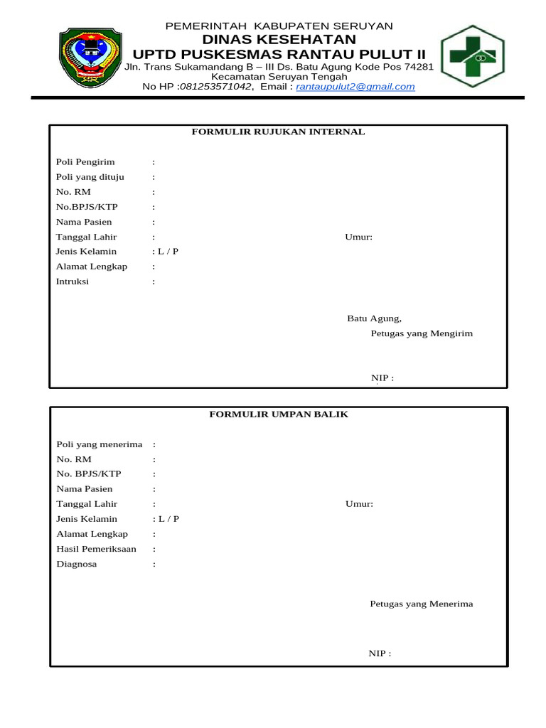 FORM RUJUK INTERNALeksterna Bukan Gawat Darurat | PDF