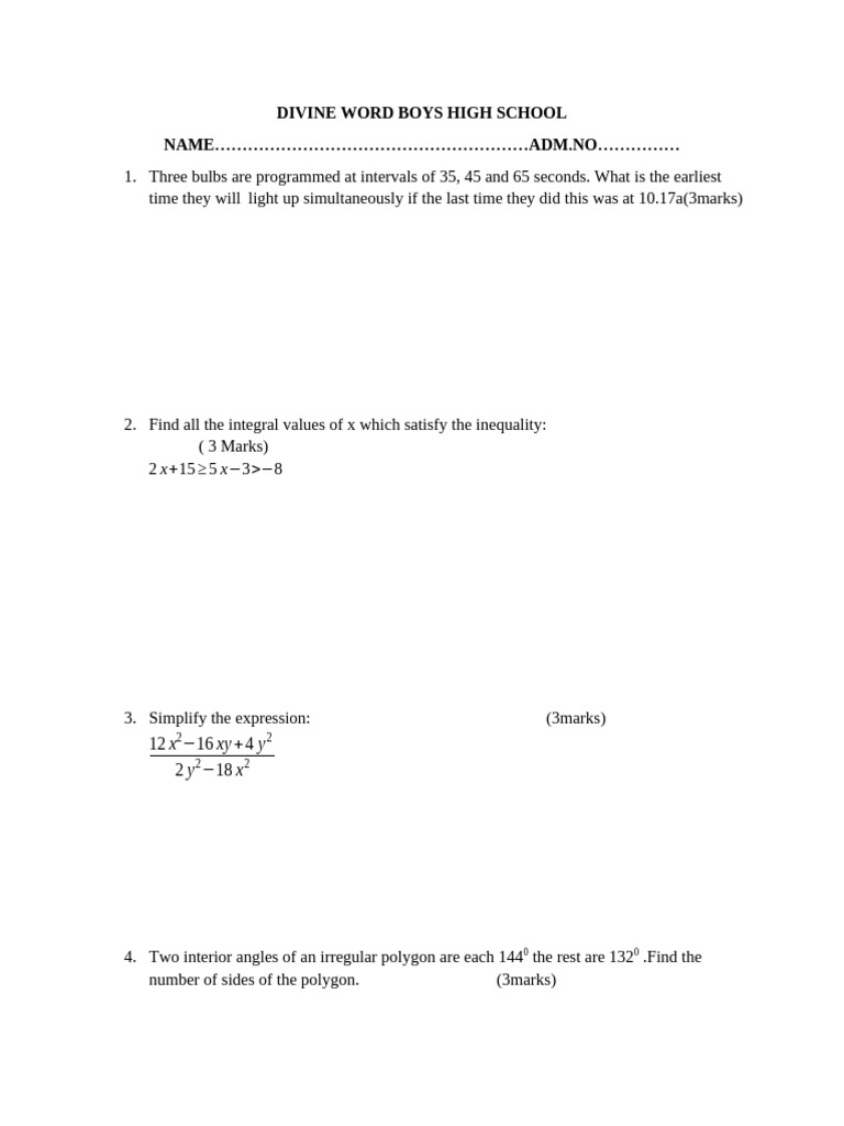 Form 3 Quick Test | PDF