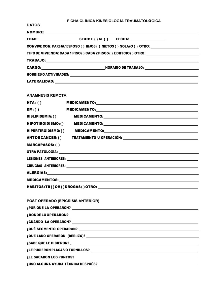 Ficha - Kine - Trauma Real | PDF | Medicina | Medicina CLINICA