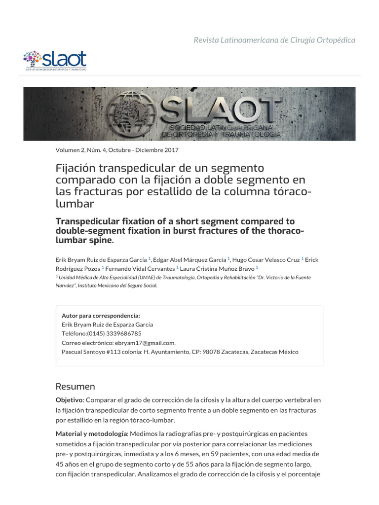 Comparativa de fijación transpedicular en fracturas tóraco-lumbares ...