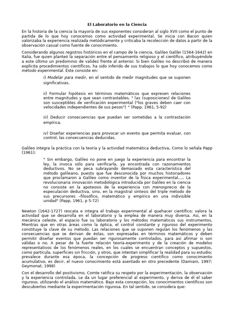 El Laboratorio en la Historia Científica | PDF | Teoría | Método científico