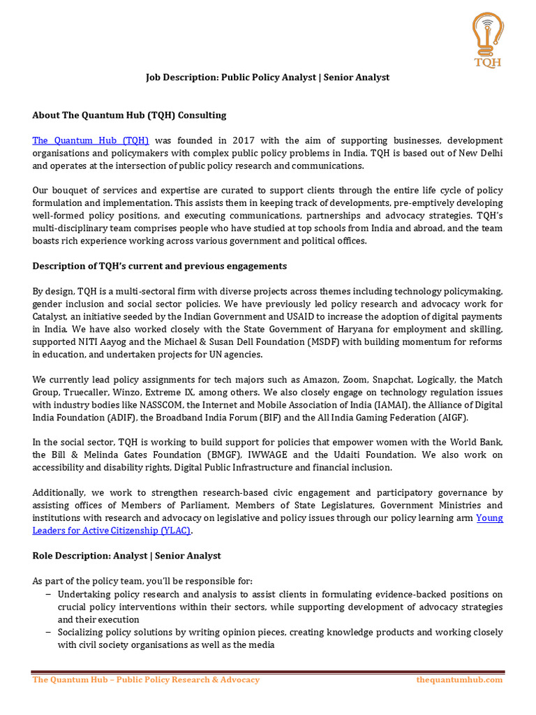 TQH Public Policy Analyst Position | PDF | Policy