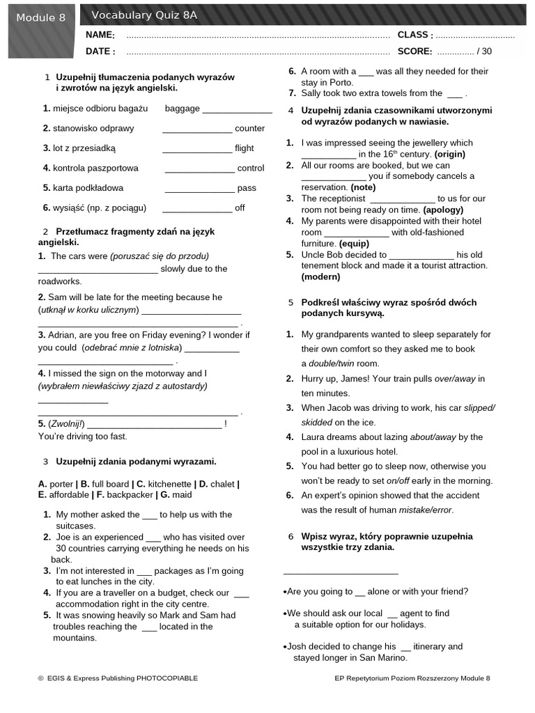 Vocabulary and Grammar Quiz | PDF