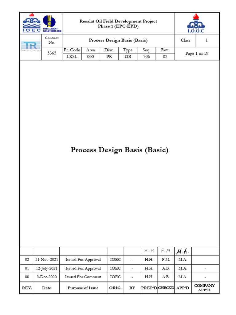 LRSL 000 PR DB 706 02 Process Design Basis Basic | PDF | Viscosity | Pressure
