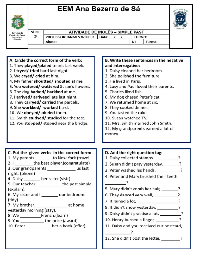 Simple Past Exercises 2 2ND Grade | PDF