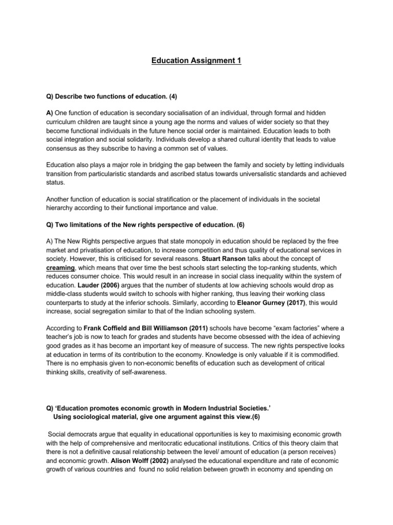 Education - Assignment 1 (Model Answers) | PDF | Economic Growth | Economic Inequality