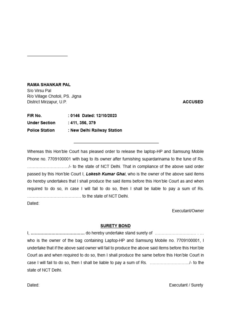 Court Order for Item Release in Delhi | PDF