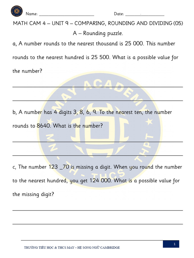 HW - Comparing, Rounding and Dividing - Lesson 05 | PDF