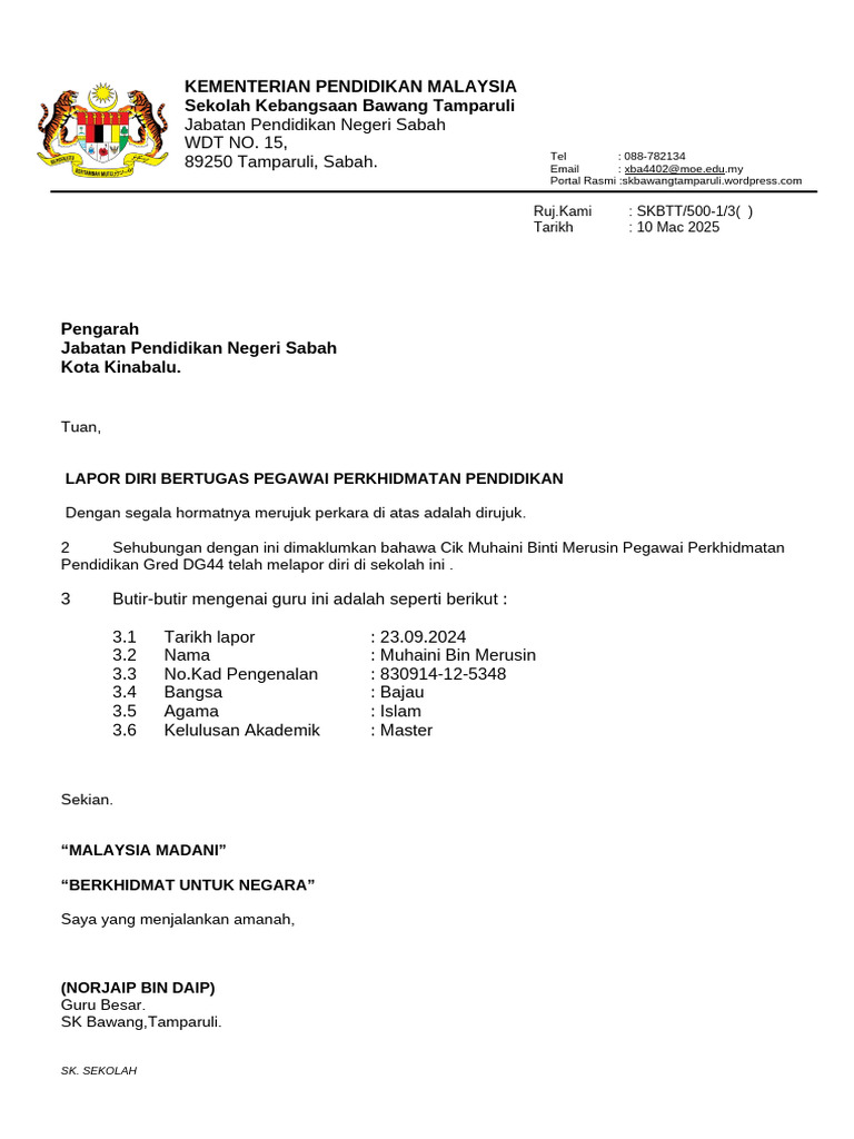 Lapor Diri Bertugas | PDF