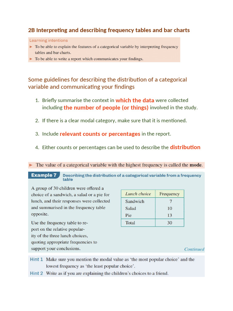 2B notes Interpreting and describing frequency tables and bar charts | PDF