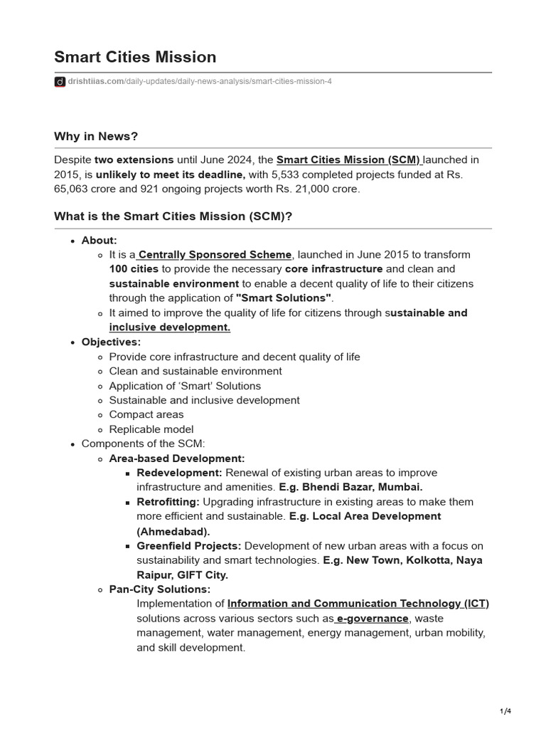 Smart Cities Mission: Current Status & Challenges | PDF | Governance ...