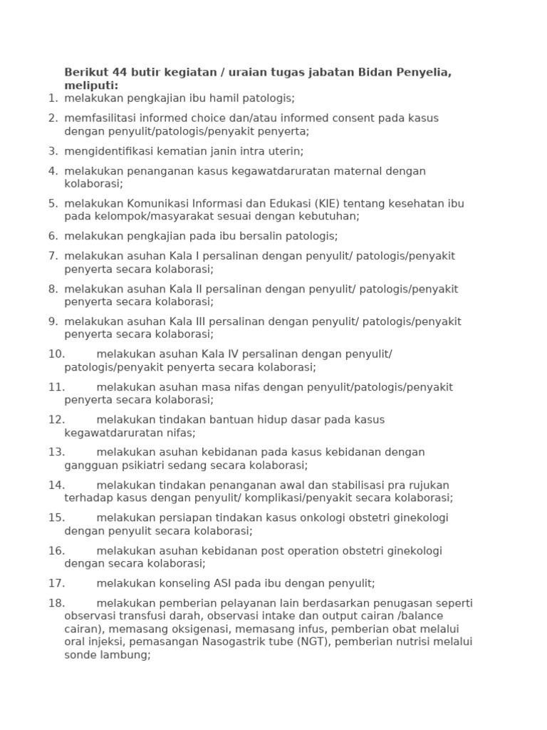 Uraian Tugas Bidan Penyelia | PDF