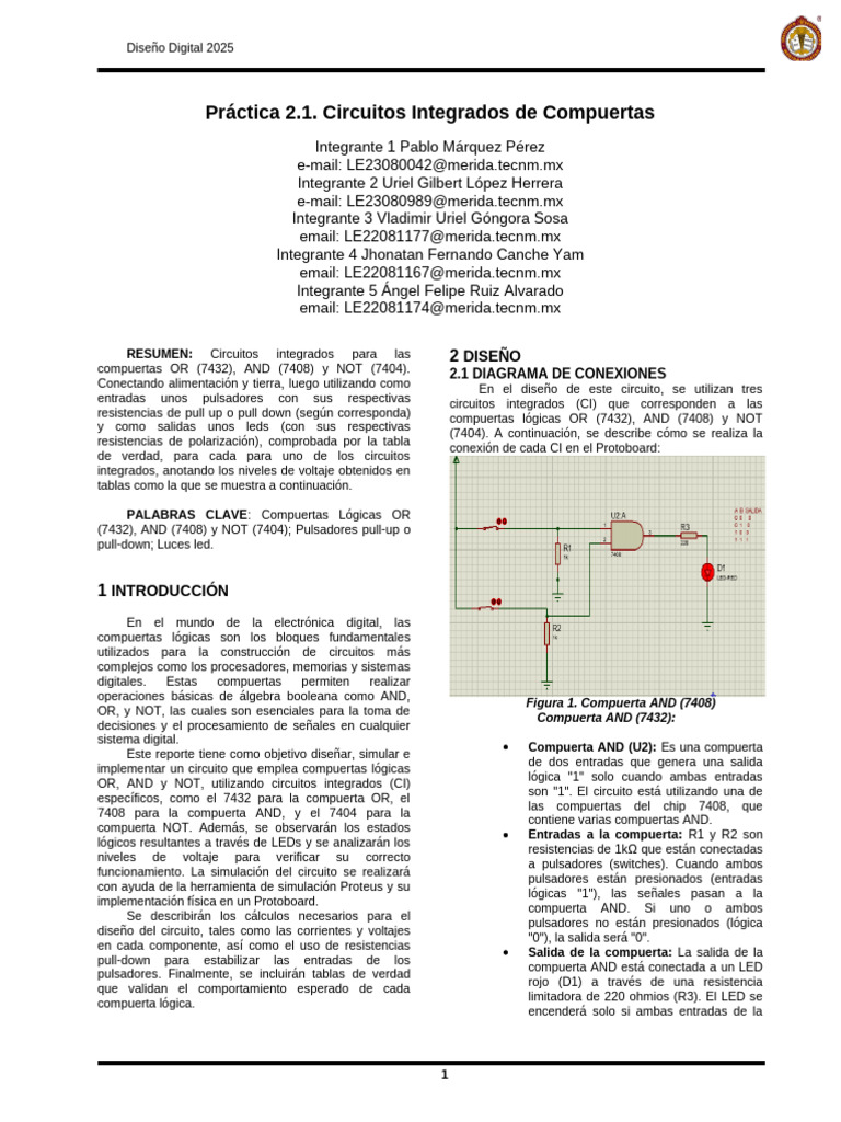 Práctica 2.1. Circuitos Integrados de Compuertas | PDF | Puerta lógica ...
