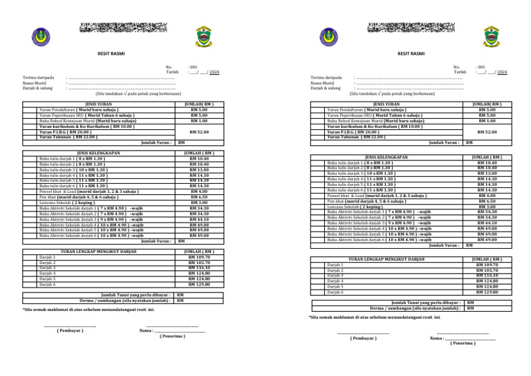 Resit Yuran Baru Tahun 2025 | PDF