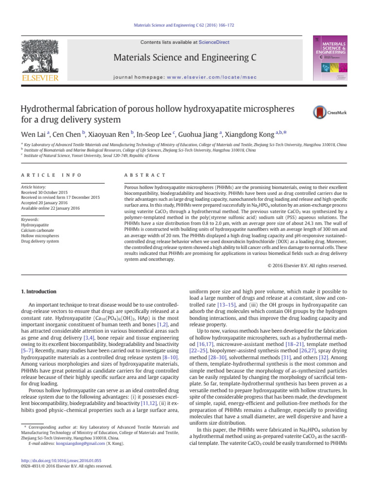 Hydrothermal Fabrication of Porous Hollow Hydroxyapatite Microspheres ...