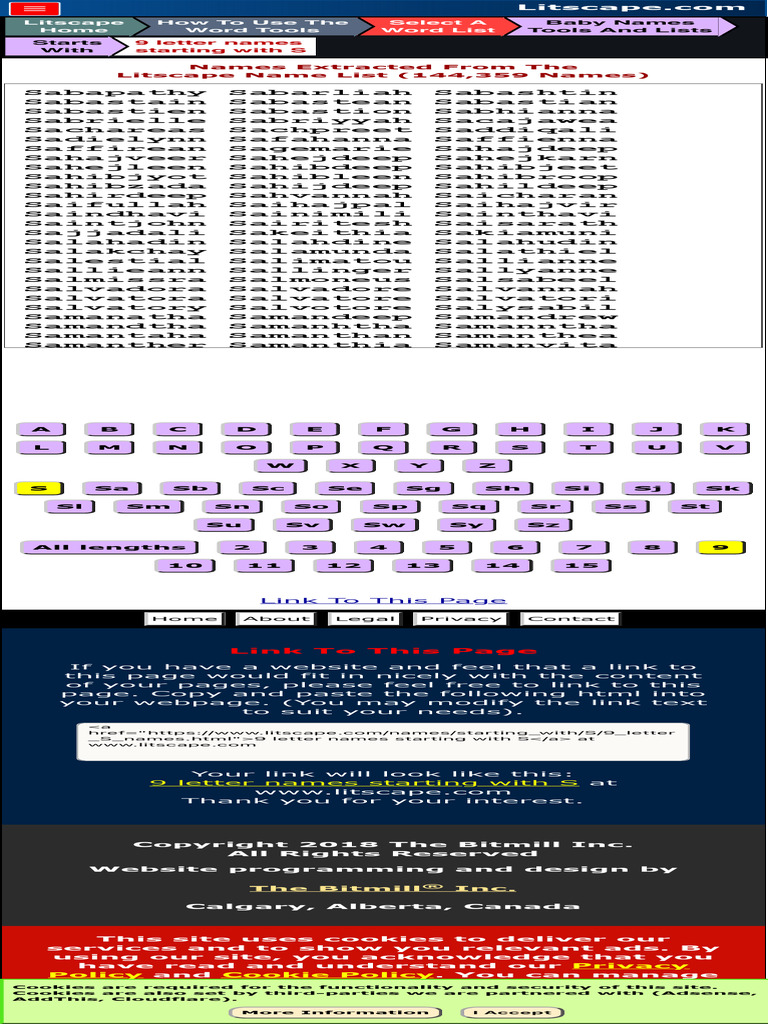 9 Letter Names Starting With S | PDF | Http Cookie | Internet
