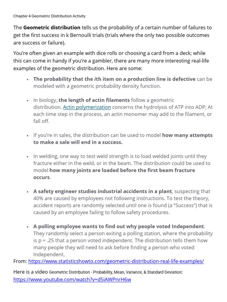 Chapter 4 Activity Geometric Distribution | PDF | Probability ...