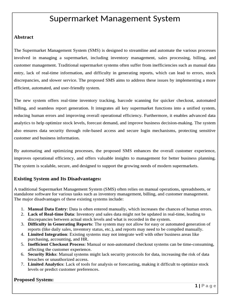Supermarket Management System | PDF | Point Of Sale | Data Management