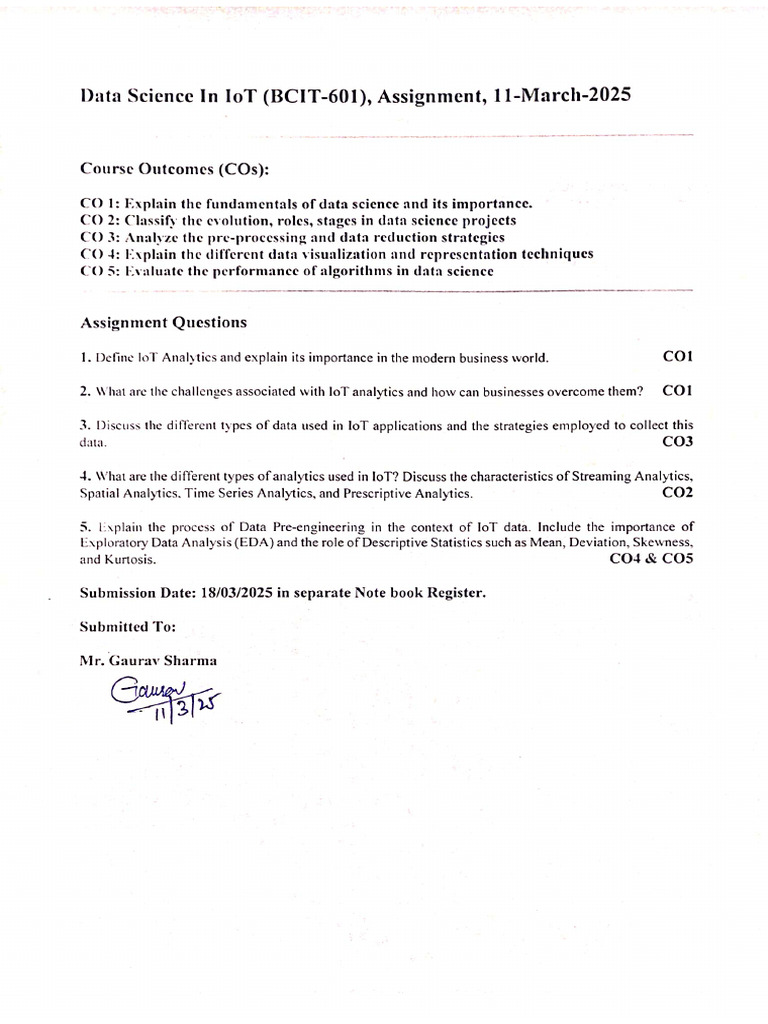 Data Science in IOT Assignment 6th Semester | PDF