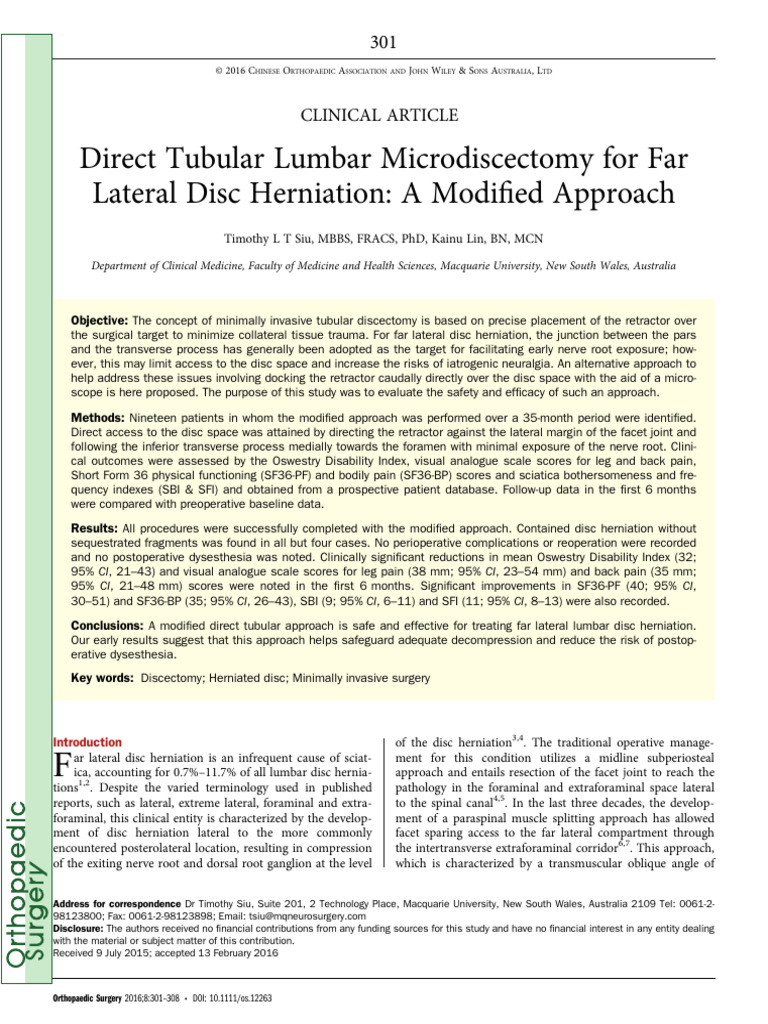 Microdiscectomía Tubular Lumbar Directa para FarHernia discal lateral ...