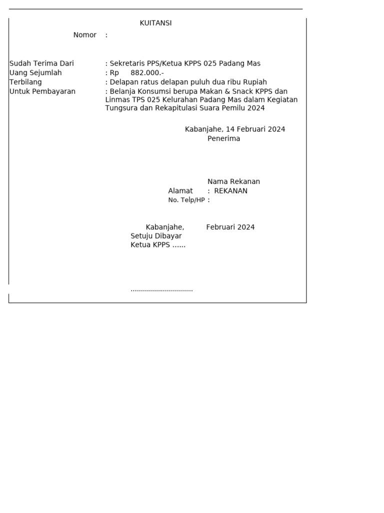 Contoh Kuitansi Konsumsi DLL KPPS Yang Benar-1 | PDF