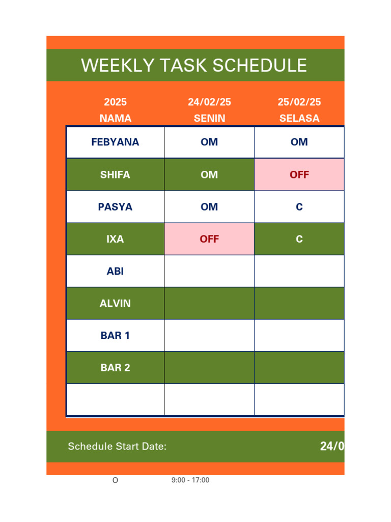Weekly Task Schedule Overview | PDF