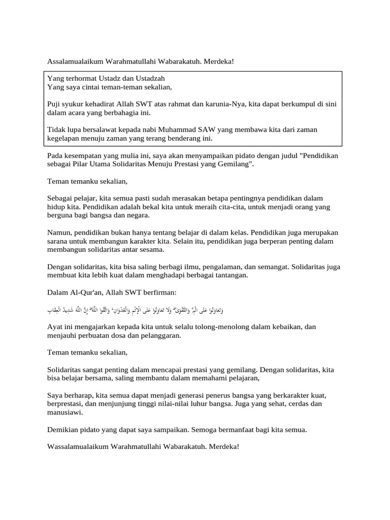 pidato bahasa arab alifah dwi puji rev | PDF