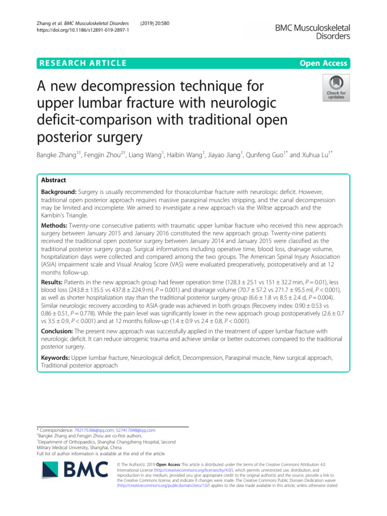A New Decompression Technique For Upper Lumbar Fracture With Neurologic ...