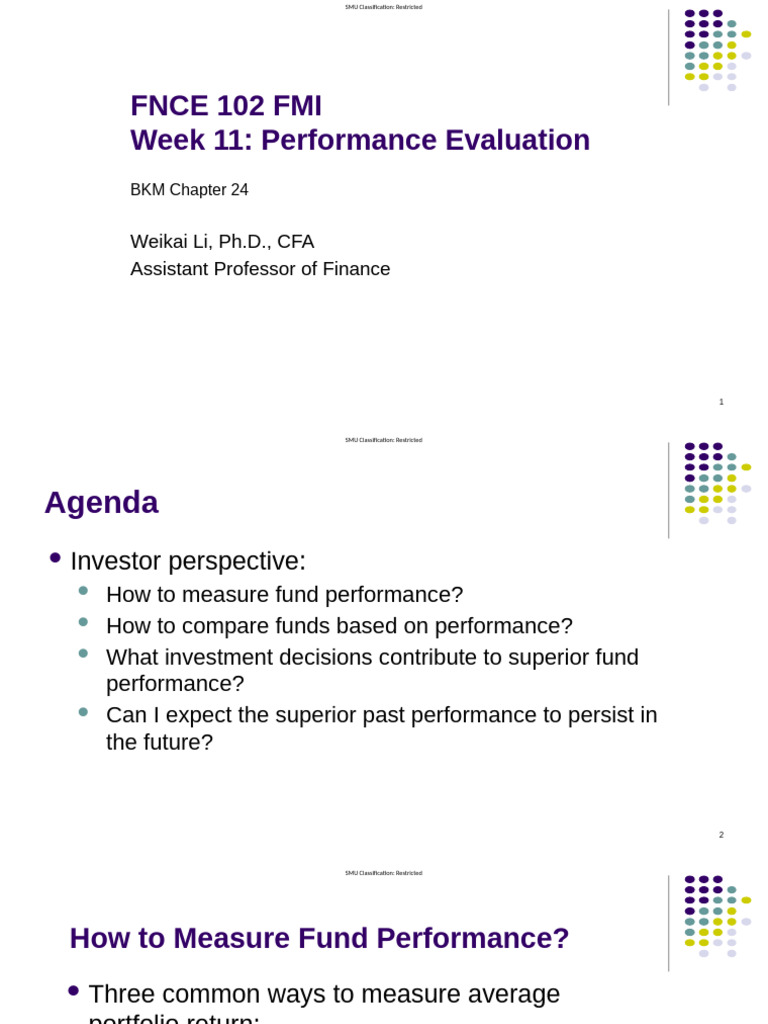 Week11 - Performance Evaluation | PDF | Asset Allocation | Sharpe Ratio
