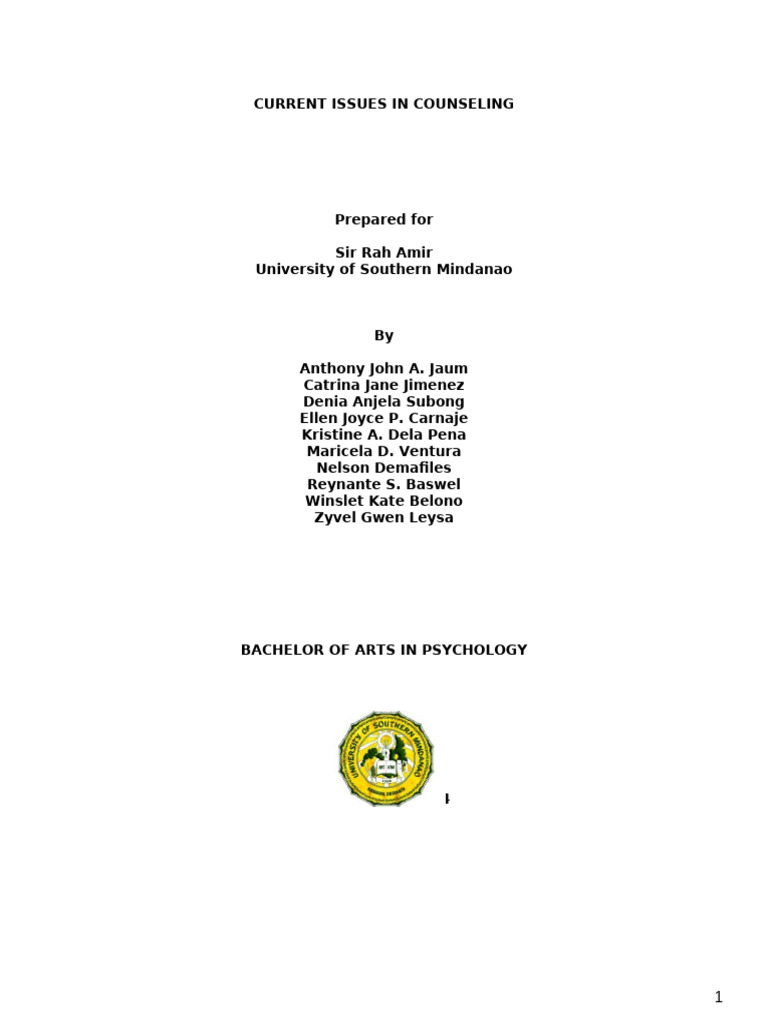 Current Issues in Counseling (Group 2) | PDF | Psychotherapy ...