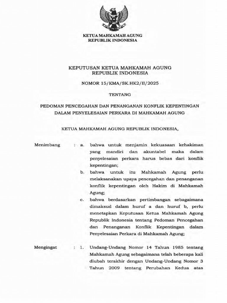 Kepma 15/kma/sk - Hk2/ii/2025 Konflik Kepentingan | PDF