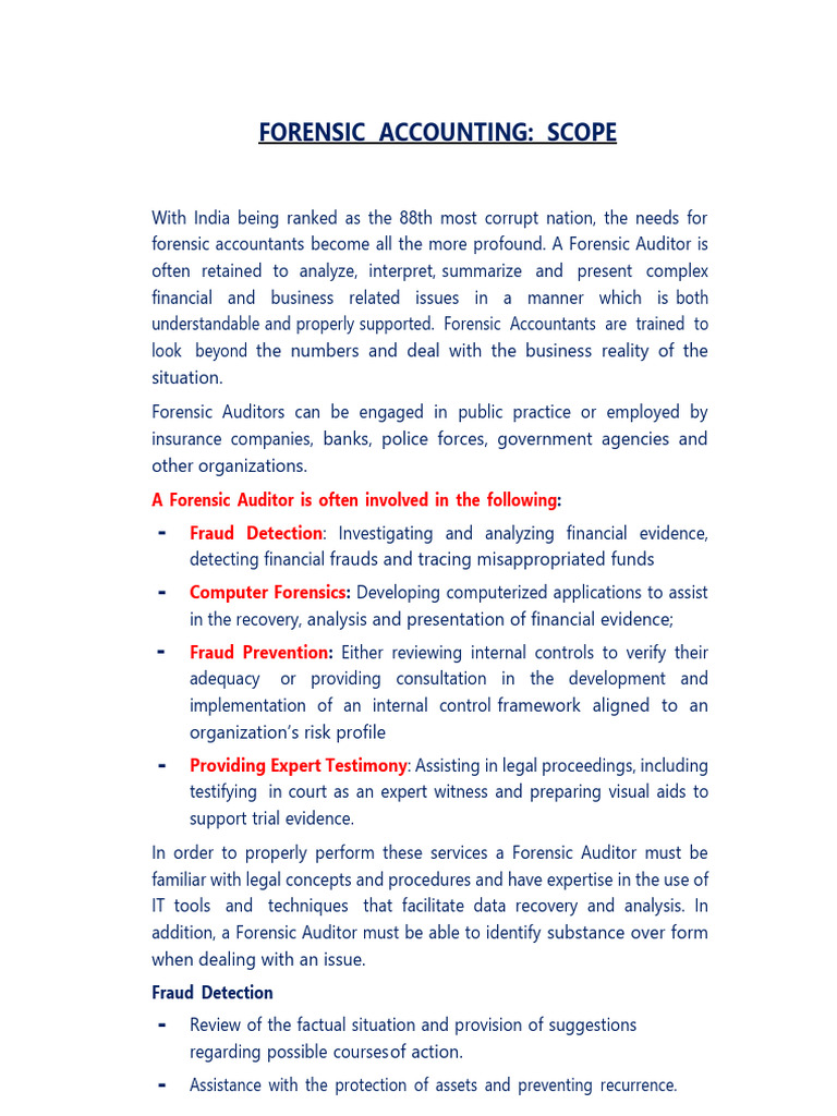 4-Forensic Accounting - Scope - Notes | PDF | Forensic Science | Audit