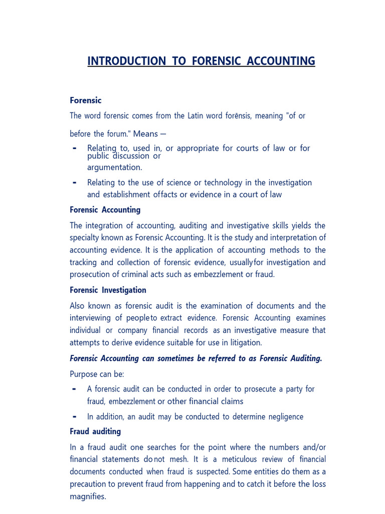 Forensic Accounting: Fraud Detection Guide | PDF | Audit | Fraud