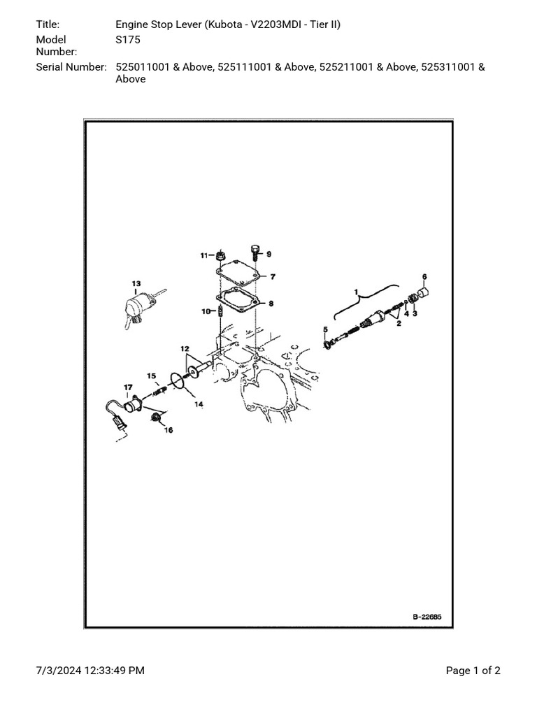 Engine Stop Lever (Kubota - V2203MDI - Tier II) - S175 | PDF