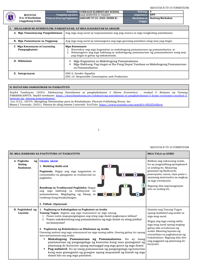 DLL Matatag - Epp 4 Q3 W8 | PDF