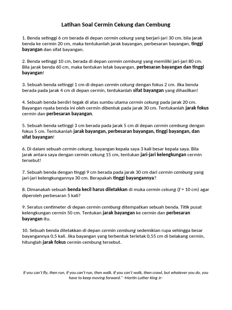 Latihan Soal Cermin Cekung dan Cembung | PDF