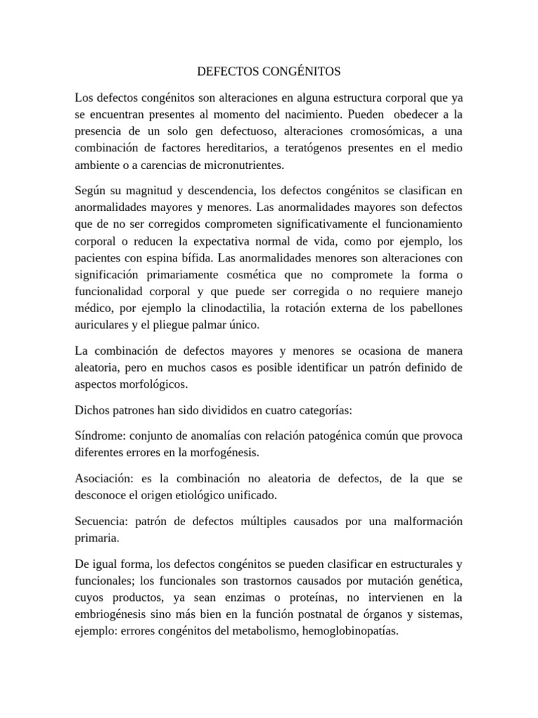 Defectos Congénitos: Tipos y Causas | PDF | Enfermedades y trastornos ...