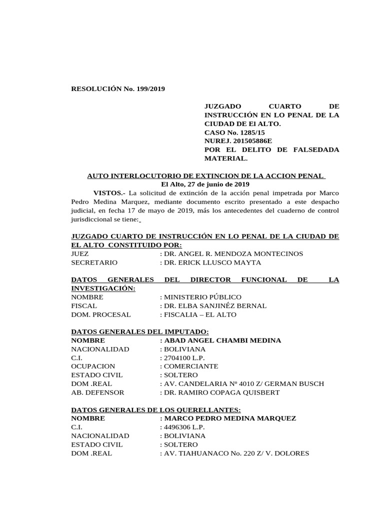Extinción de Acción Penal en El Alto | PDF | Fiscal | Ley procesal