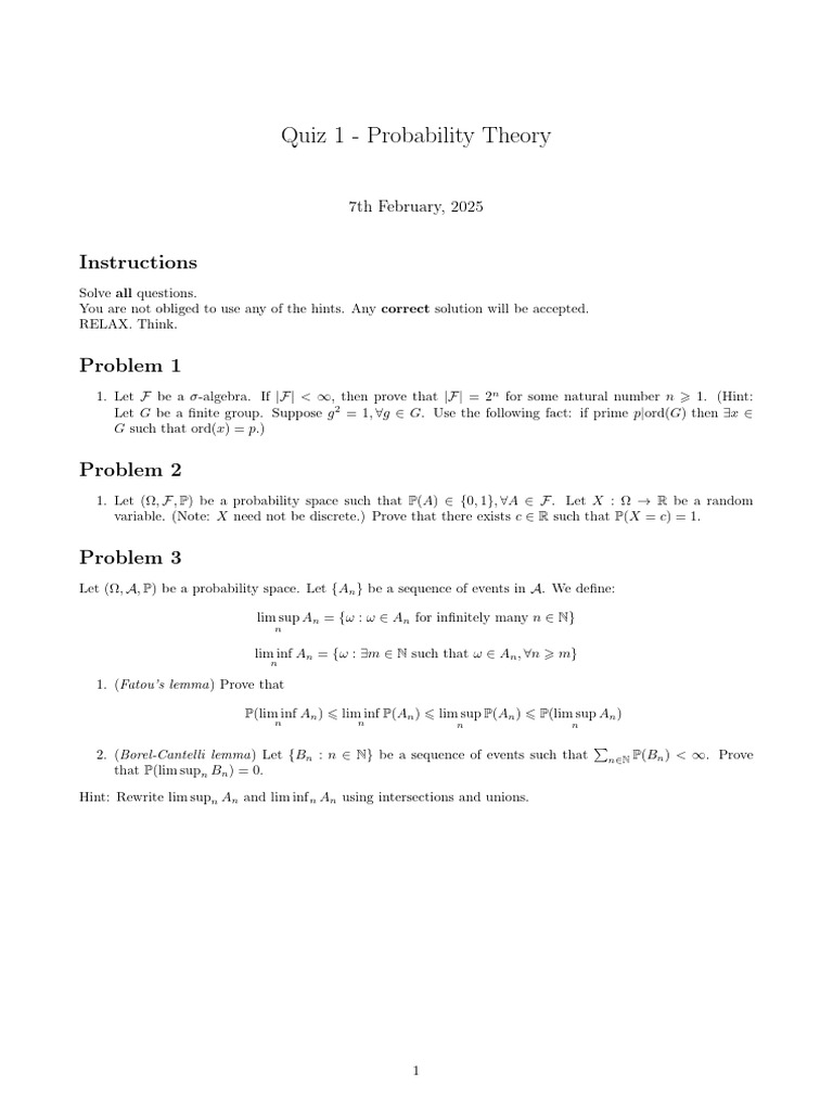 Probability Theory Quiz Questions | PDF