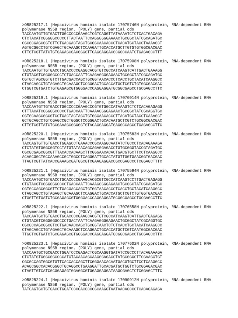 Hepacivirus Hominis NS5B Gene Sequences | PDF | Gene | Rna