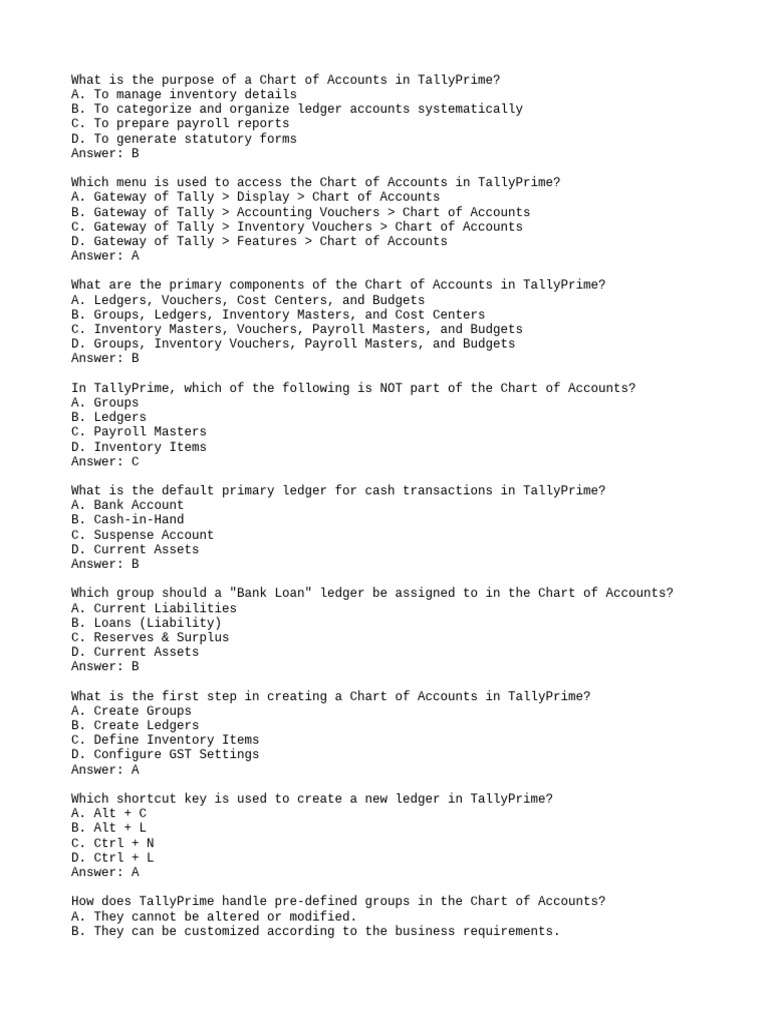 Chart of Accounts in TallyPrime Explained | PDF